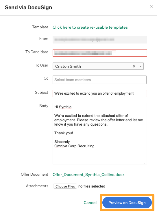 DocuSign integration – Greenhouse Support