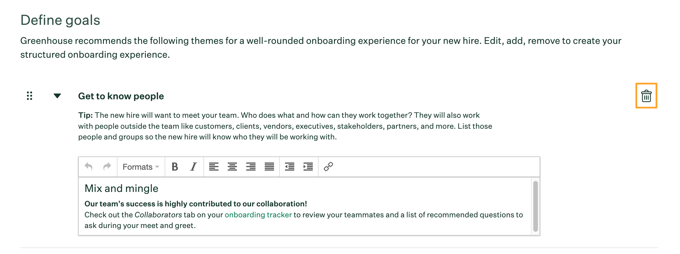 Create and manage goals for new hires – Greenhouse Support