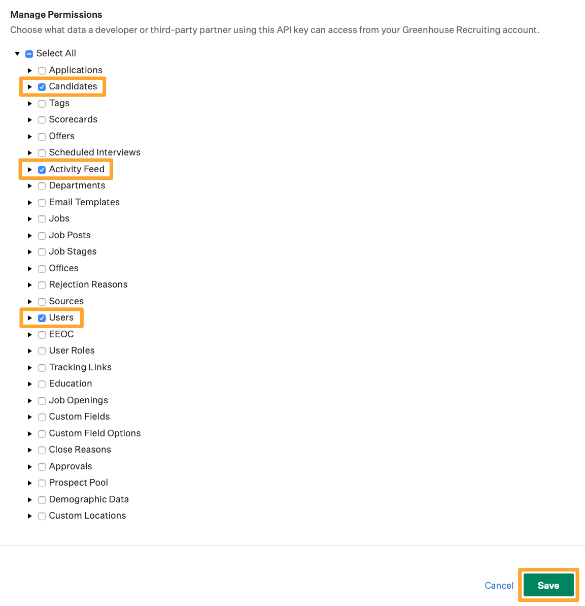 Manage Harvest API key permissions – Greenhouse Support