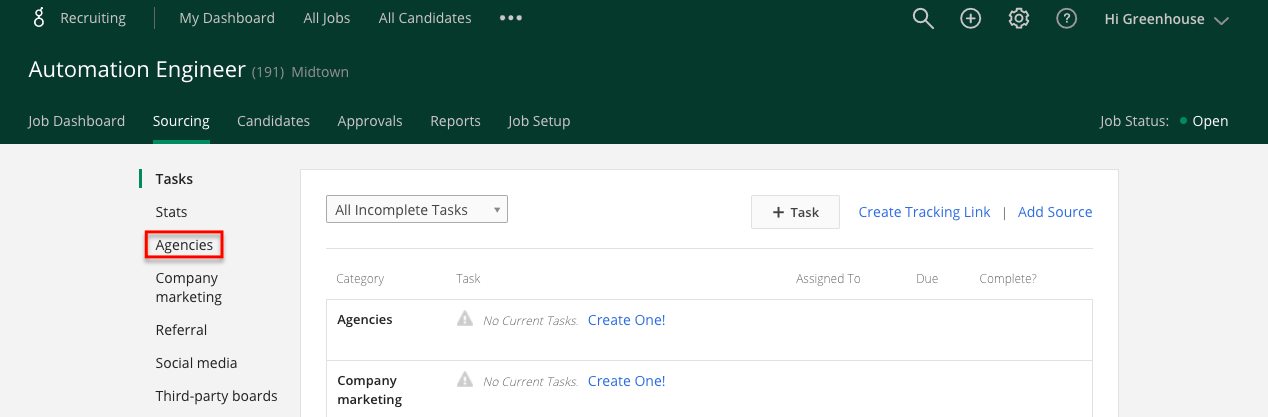 Agency recruiter job assignment notification – Greenhouse Support
