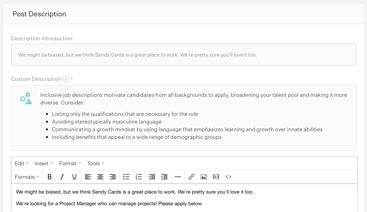 Standardized post descriptions – Greenhouse Support