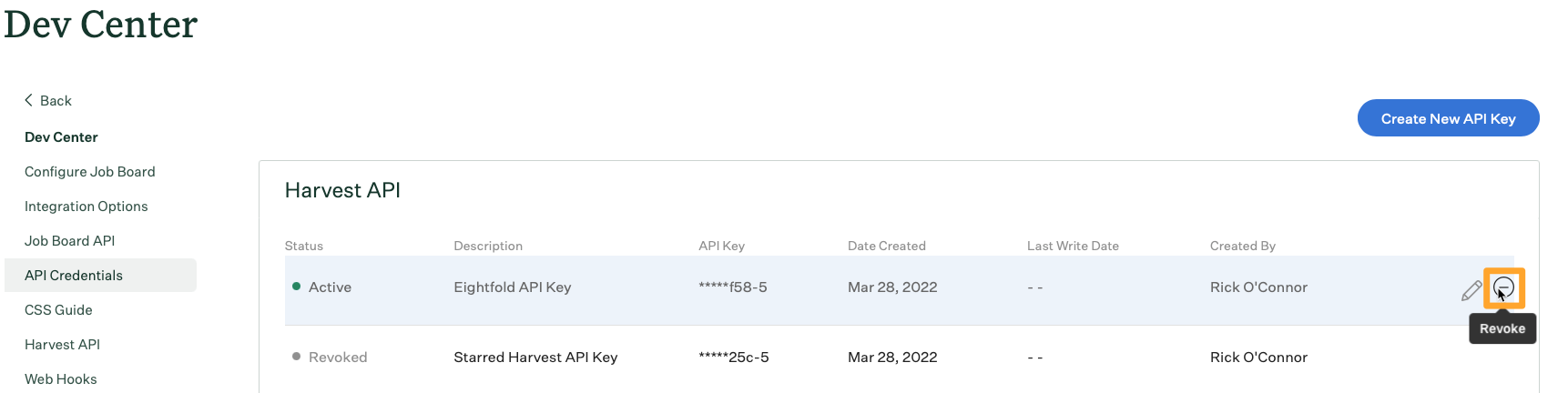 Manage Harvest API key permissions – Greenhouse Support
