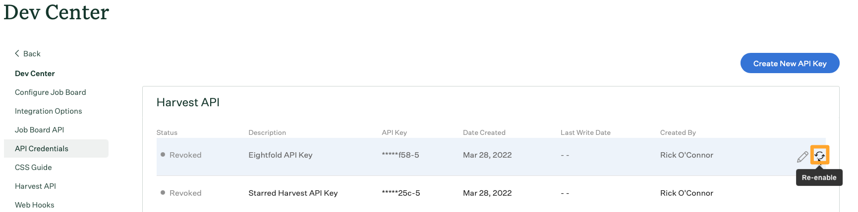 Manage Harvest API key permissions – Greenhouse Support