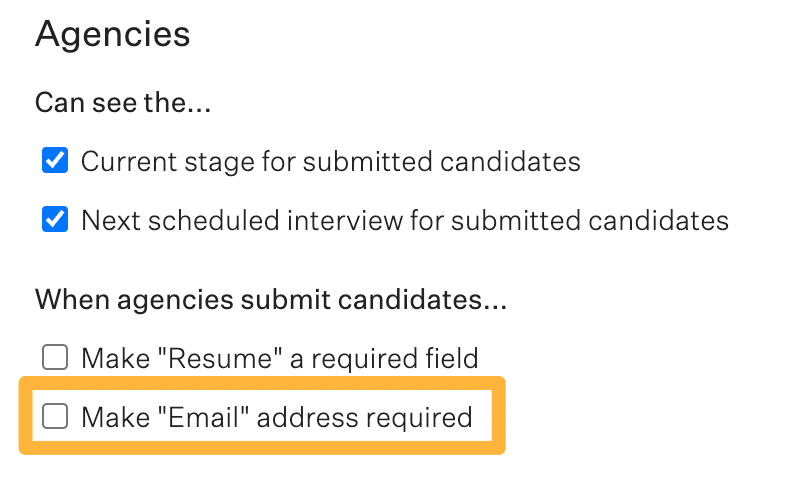 Make Candidate Email Address Required For Agency Submission Greenhouse Support